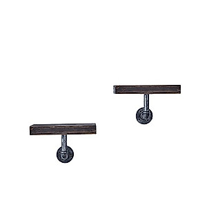 Danya B. Floating Pipe Industrial Rustic Shelves – Wall Mount – - Ebony - (Set of 2)