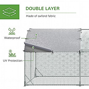 PawHut Galvanized Large Metal Chicken Coop Cage Walk-in Enclosure Poultry Hen Run House Playpen Rabbit Hutch with Cover for Outdoor Backyard 9.2' x 12.5' x 6.5' Silver