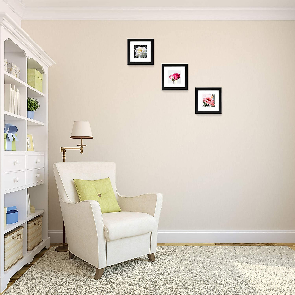 Golden State Art, 6x6 Square Wood Frame - White Mat Fit 4x4 inch Instagram Smartphone, Family Collage Photo - Wall Hanging - Real Glass - for Gift, Home (Black)