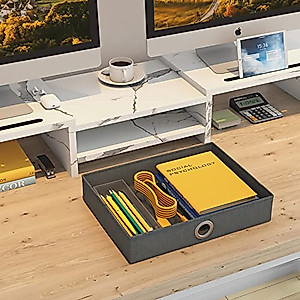 WESTREE Dual Monitor Stand Riser with Drawer-Monitor Stand Riser for 2 Monitors, Adjustable Length and Angle, 2 Phone Hold,Desktop Organizer Stand for Computer/Laptop/PC/Printer