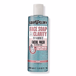 Soap & Glory Face Soap & Clarity Vitamin C Face Wash - 3-in-1 Exfoliating Face Wash for All Skin Types - Makeup Remover with Vitamin C & Exfoliating Beads to Unclog Pores (350ml)