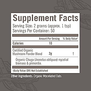 Om Mushroom Superfood Chaga Organic Mushroom Powder, 3.5 Ounce, 50 Servings, US Grown, Sacred Antioxidants & Immune Support, Superfood Mushroom Supplement