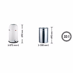 Wesco Kickmaster Classic-German Designed-Step Trash Can, Powder Coated Steel, 8.7 Gallon/33 L, Warm Grey, 38 x 71 x 38 cm, Lemonyellow