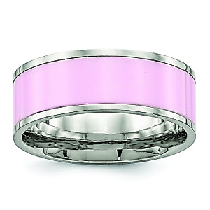 Jewelry Stores Network Stainless Steel Polished Pink Ceramic Wedding Band Breast Cancer Awareness Ring Size 8