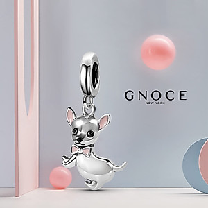 GNOCE Chihuahua Pendant Charm Sterling Silver Dangle Animal Charms Bead Fit Bracelet/Necklace Gift For Women Wife