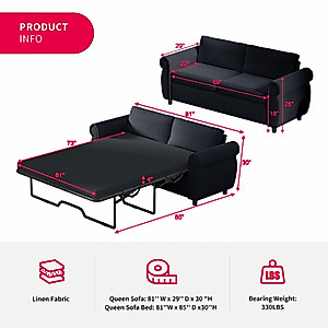 MUZZ Queen Sleeper Sofa Bed with Foldable Mattress, Sectional Loveseat with Pull Out Bed, Modern Pull Out Couch Bed with Rivet Decoration for Living Room,Office (Grey/Queen)