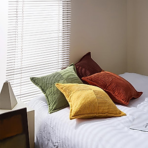 Topfinel Burnt Orange Fall Decorative Throw pillows covers 18x18 Inch Set of 4,Rustic Corduroy Striped Splicing Yellow Green Orange Pillowcase Home Decor,Square Cushion Covers for Couch Sofa Bed