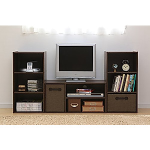 IRIS USA 3-Tier Modular Open Cubby Storage Shelf, Sturdy Storage Bookshelf Cabinet for Living Room Bedroom Guest Room Office Dorm Room Kids Room and Bathroom, Brown Oak