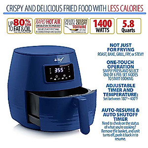 Deco Chef 5.8QT (19.3 Cup) Digital Electric Air Fryer with Accessories and Cookbook- Air Frying, Roasting, Baking, Crisping, and Reheating for Healthier and Faster Cooking (Blue)