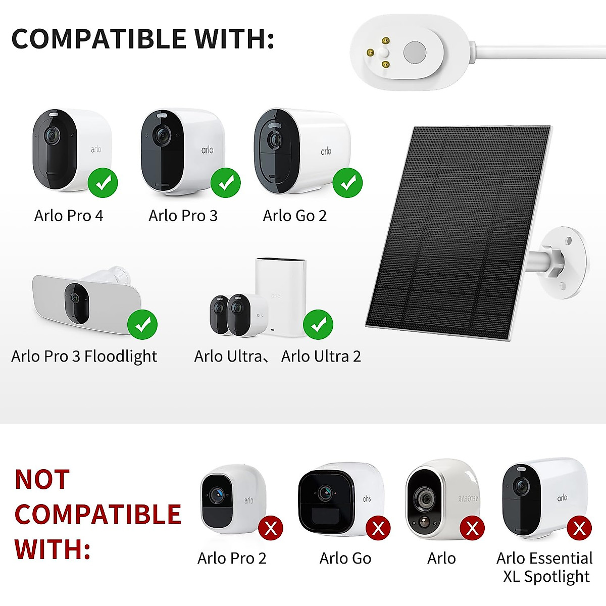 5W Solar Panel for Arlo Go 2, Arlo Pro 3 Floodlight, Arlo Pro 3, Arlo Pro 4, Arlo Ultra and Arlo Ultra 2 Cameras, Weather Resistant,360° Adjustable Easy Install Arlo Solar Panel Charger（1PC）