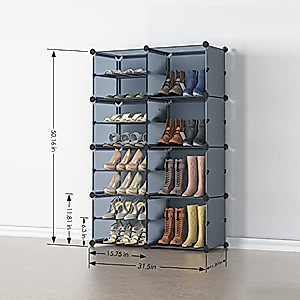 UNZIPE Shoe Rack Cabinet for Entryway, 56 Pairs Plastic Free Standing Shoe Organizer Shelves Cube Storage Organizer DIY for Entryway Hallway Closet or Bedroom, Dark Grey