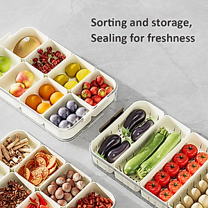 TUZZAN Plastic Bento Snack Box Container with Compartment, Stackable Fridge Container with Lids and Divided Serving Tray, Storage for Food, Vegetables, Transparent, TFSC003
