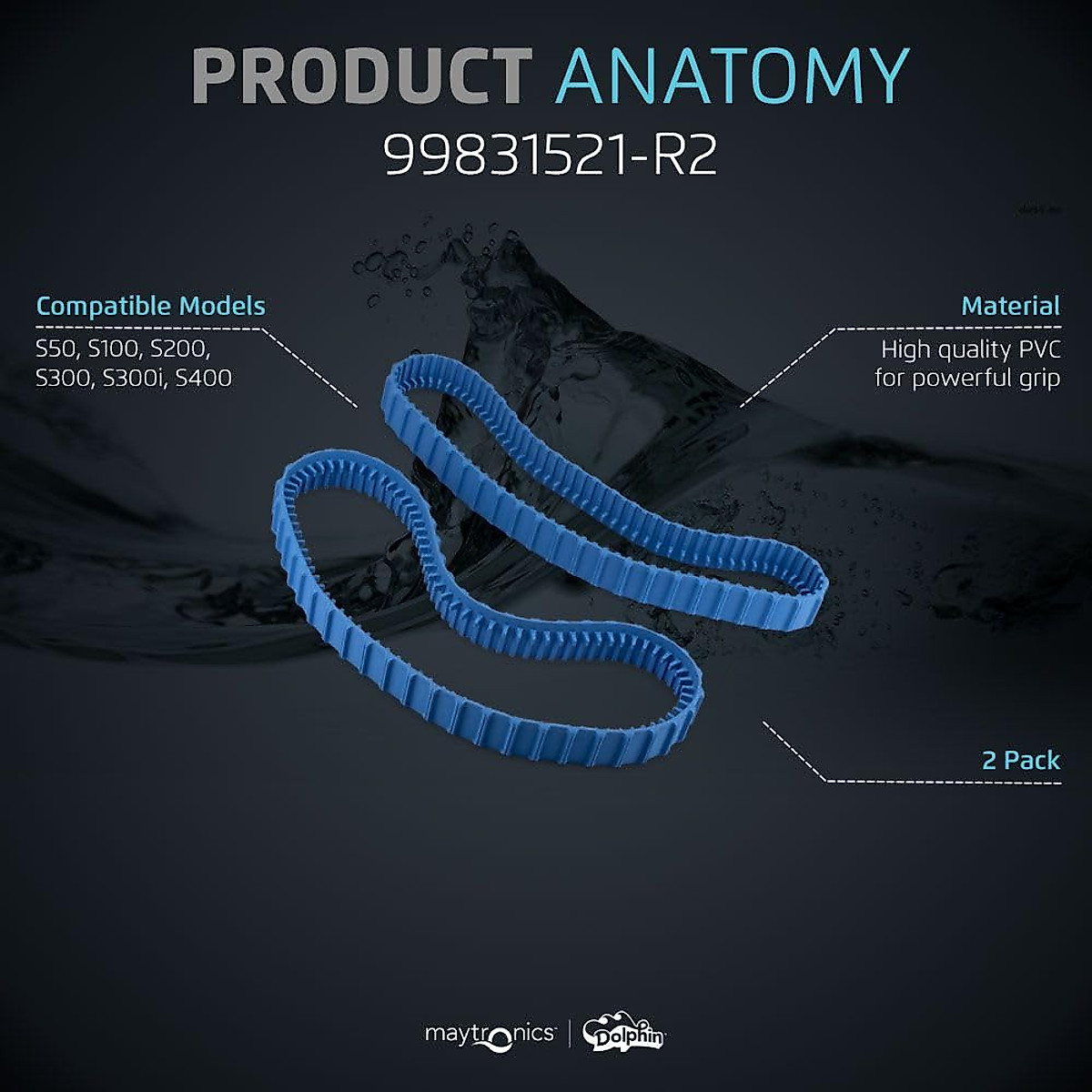 Dolphin Genuine Replacement Part — Durable, Multi-Surface Blue Tracks (2PK) for Traction and Movement (S-line Models) — 99831521-R2