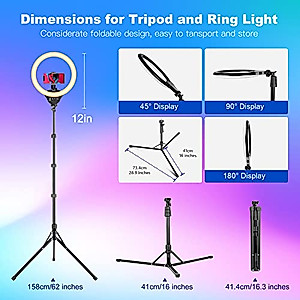 Aureday 12" Selfie Ring Light with Stand and Phone Holder, 15 Color RGB Ring Light with 62" Tripod, Dimmable LED Ringlight for Phone Photography, Live Stream, Creative Videos