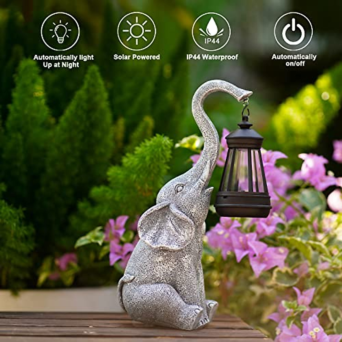 Goodeco Elephant Statue with Solar Lantern - Ideal Gifts for Women, Mom or Birthday, Beautifully Crafted Elephant Lamp Outdoor Statues, Garden Decor Made Easy (Elephant)