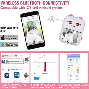 Eschen Pocket Mini Printer, Portable Printer with 6 Rolls Printing Paper for IOS Android Smartphone, Label Receipt Sticker Photo List Notes Inkless Printing Gift, Pink