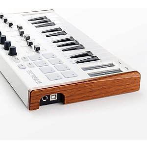 HX Worlde 25 Key USB Portable Tuna Mini MIDI Keyboard MIDI Controller with 8 Knobs, 8 Drum Pads, 8 Faders, Wood Imitation Rim, Pedal Interface, for Mac and PC