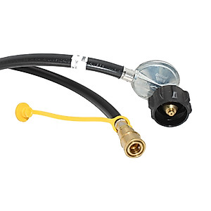 Flame King 90 Degree Low-Pressure Propane Gas Regulator Hose with Quick Connect for RVs, Grills, Heaters, Burners, 8 Feet - LPRH8