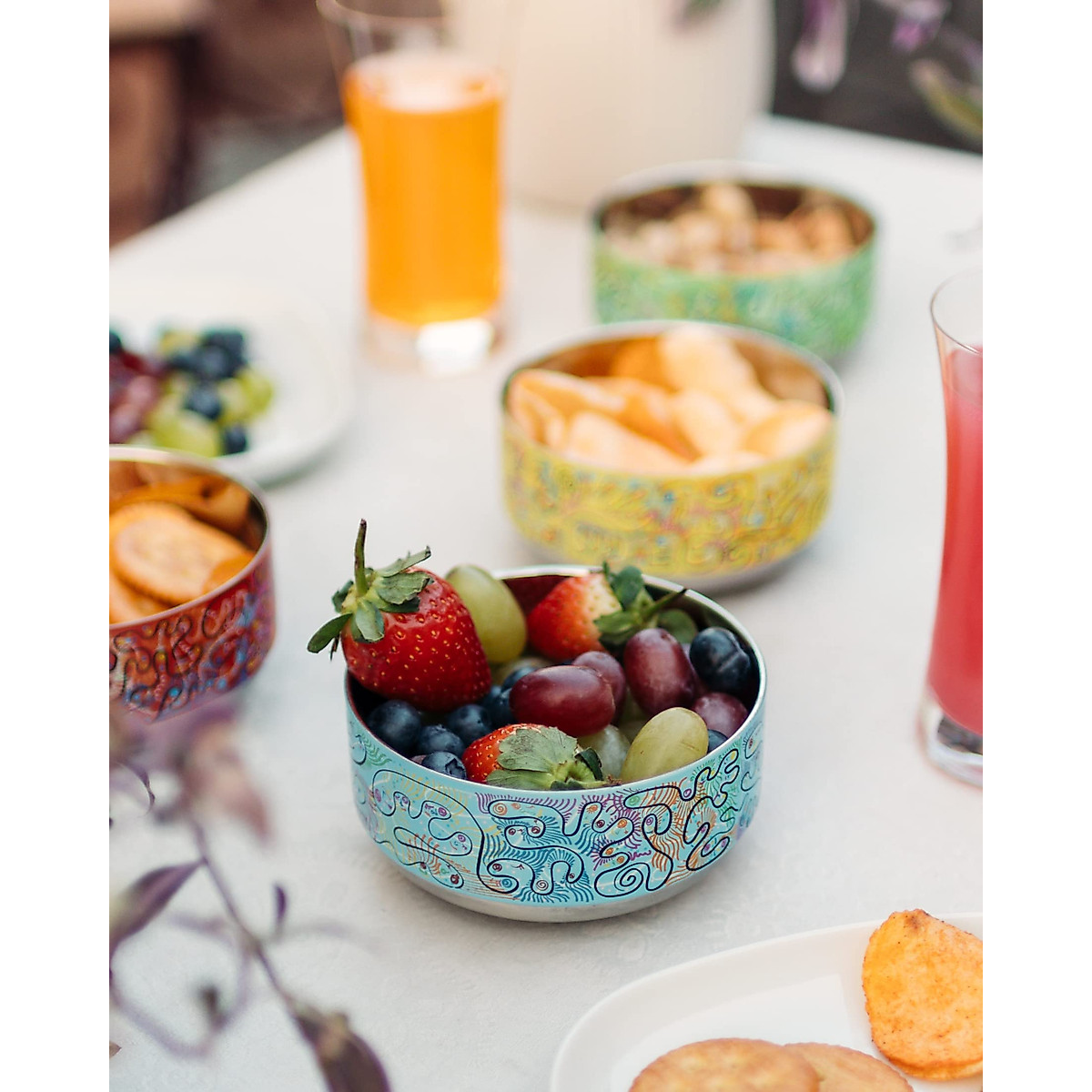 Boutiques Deco – 11 Oz Colorful Small Appetizer Crafted Bowls, for Snacks, Dips, Desserts, Ice Cream, Side Dishes, made of Stainless Steel with Double Wall Insulation – 4 Pack