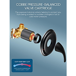 Cobbe Mattle Black Shower Faucet Set with Valve, Shower Valve with 7-Spray Filtered Black Shower Head with Handle Set, Shower System with Rain Shower and Handled, Trim Kit(Valve Included)
