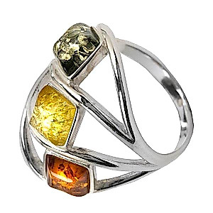 Ian and Valeri Co. Multicolor Amber Sterling Silver Classic Ring