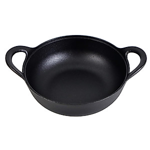 Enameled Cast Iron Balti Dish Pot (Red) with a Glass Lid, 3 Quart Medium Cast Iron Casserole Dish, Nonstick Handi Cast Iron Kadai Indian, Asian Wok, Dutch Oven