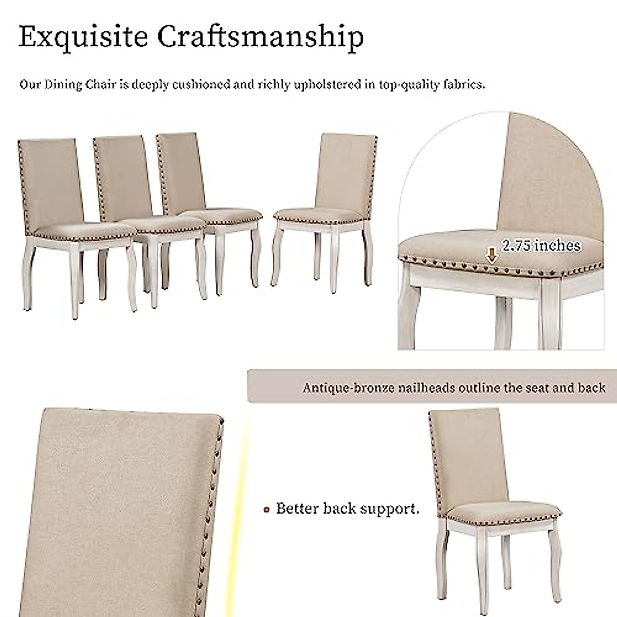 Merax 5 Piece Round Dining Table Set, Solid Wood Extendable Dining Table and 4 Upholstered Dining Chairs for Kitchen Dining Room (Oak Natural Wood + Antique White)