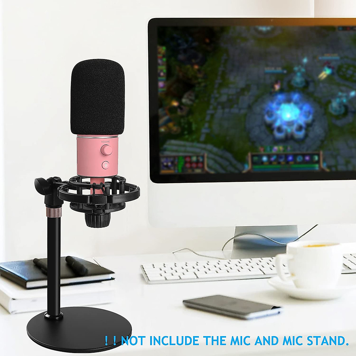 Razer Seiren X Desktop Microphone Stand with Shock Mount, Foam Windscreen, Adjustable Mic Stand with Pop Filter Shockmount Reduces Vibration Noise for Razer Seiren X USB Streaming Microphone Frgyee