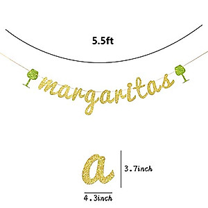 Gold Glitter Margaritas Banner Bunting Garland for Cinco De Mayo Mexican Fiesta Themed Party Decoration Supplies