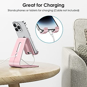 OMOTON Upgraded Aluminum Cell Phone Stand, C1 Durable Phone Holder Dock with Protective Pads, Desk Decor for iPhone 14/13/12/11 Pro Max XR XS, iPad Mini, Android Phones Office Accessories, Rose Gold