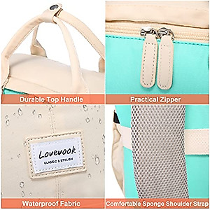 LOVEVOOK Laptop Backpacks for Women,Lightweight Cute Backpack with USB Charging Port Aesthetic Casual Travel Backpack 15.6 Inch,White&Green