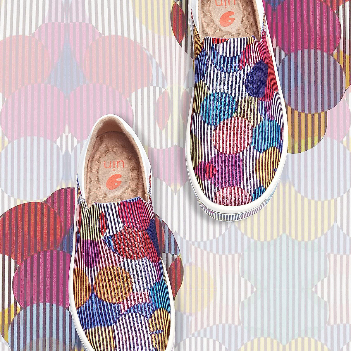 UIN Women's Fashion Sneakers Lightweight Walking Casual Slip Ons Art Painted Athletic Travel Skate Shoes Knitted Cordoba Colored Bubble (9)