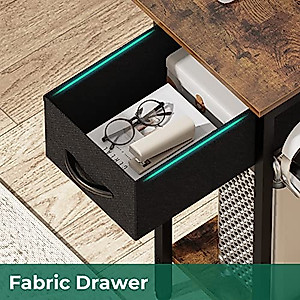 Huuger L Shaped Desk Computer Desk with LED Lights & Power Outlets Nightstand with Charging Station