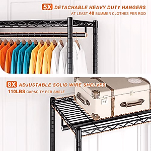 Raybee Clothes Rack, Heavy Duty Clothing Rack Load 835LBS, Clothes Racks for Hanging Clothes Rack, Metal Garment Rack Heavy Duty Clothing Rack, Free Standing Closet, Wardrobe Closet, 77"H*75"W*17.8"D