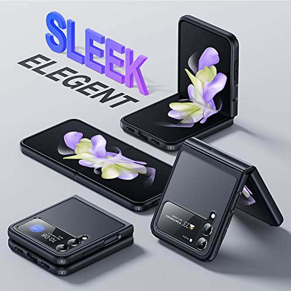 Humixx for Samsung Galaxy Z Flip 4 Case with 2X HD Lens Protector, [Mil-Grade Protection][Anti-Fingerprint] Translucent Matte Hard PC Back with Soft TPU Edge & Airbag Shock- Black