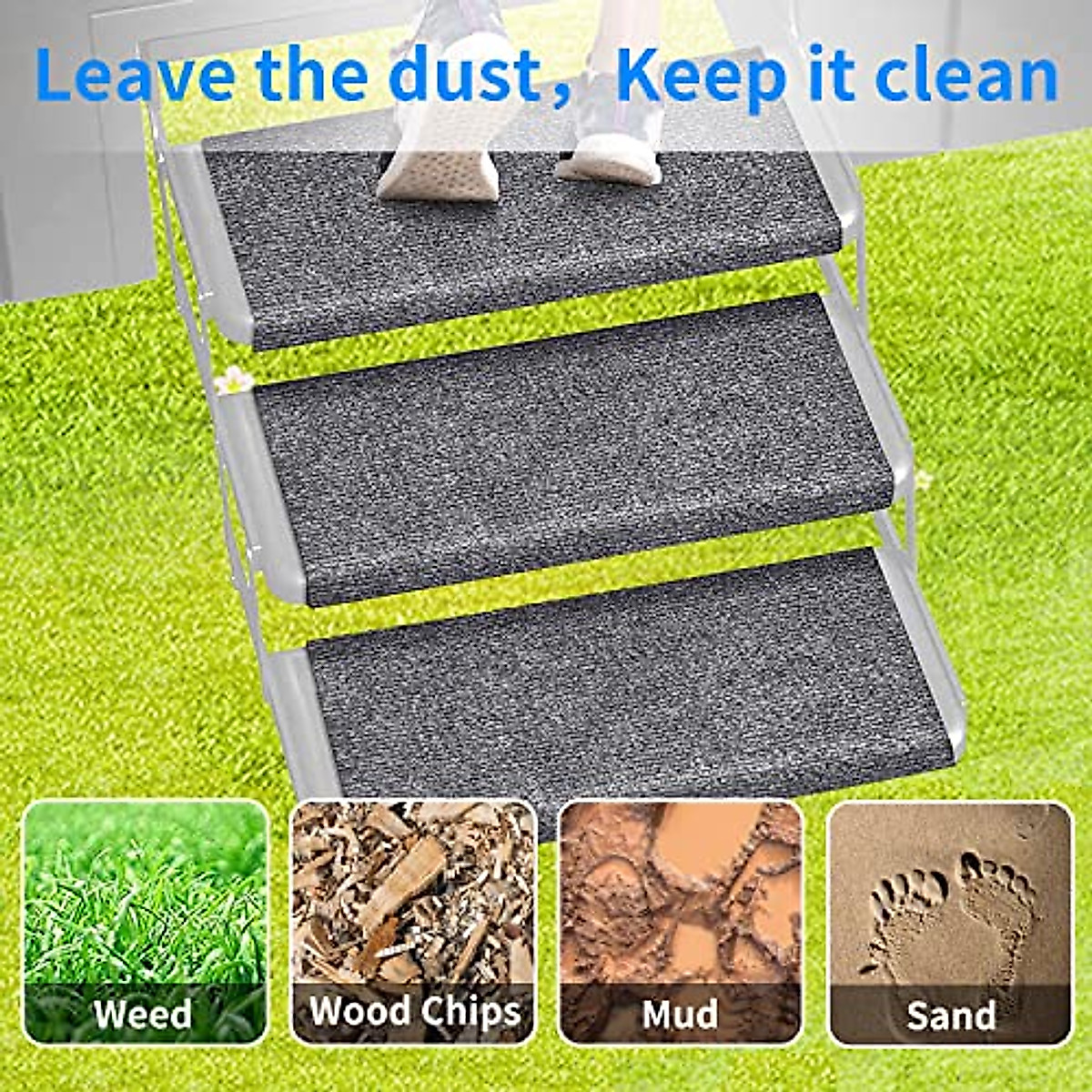 RV Step Covers 4 Pack - 22 inch Wide Camper Step Covers Fit 8-11 inch RV Stairs,RV Step Rugs with Install Hooks,Make Your RV Safe and Cleaner with RV Stair Covers,Grey