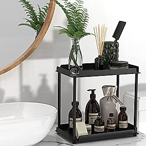 ORZ Bathroom Counter Organizer, 2 Tier Metal Storage Rack for Bathroom Kitchen Vanity Organizer and Storage, Black