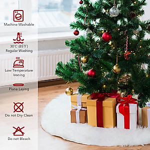 Funux Faux Fur Christmas Tree Skirt - 48 inch Plush White Luxury Skirt for Xmas Tree Holiday Decorations