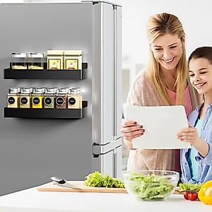 Vetacsion 4 Pack Plastic Moveable Fridge Magnetic Spice Racks,Black