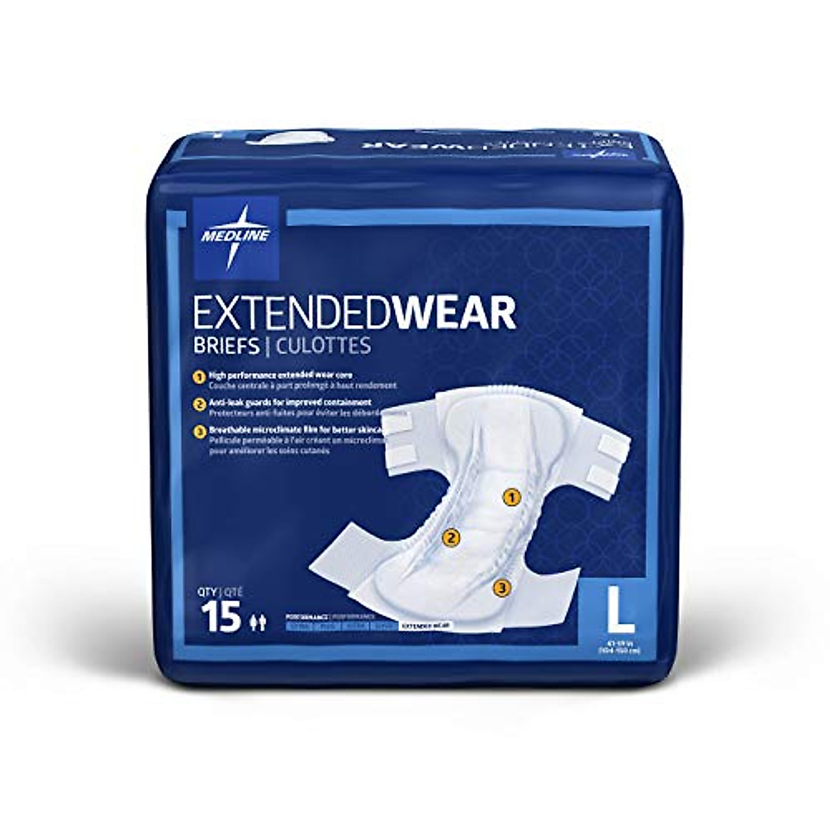Medline Extended Wear Overnight Adult Briefs with Tabs, Maximum Absorbency Adult Diapers, Large (60 Count)