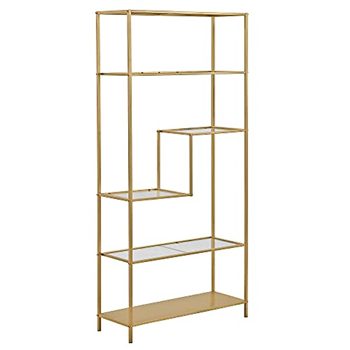 FirsTime & Co. New & Improved Gold Elliot 4-Tier Bookcase, Storage Shelf for Living Room, Bedroom, Bathroom, Kitchen, Home Office, Metal and Glass, Glam, 32.25 x 12 x 68 inches (70469)