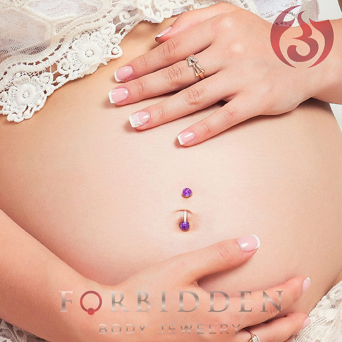Forbidden Body Jewelry 1" 14G Flexible Bioflex Pregnancy Belly Ring with 6mm Glitter Balls, 5pc Clear/Blue/Pink/Purple/Red