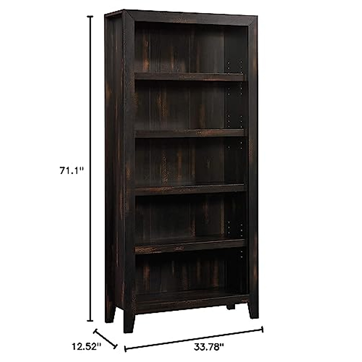 Sauder Dakota Pass 5-Shelf Bookcase, L: 33.78" x W: 12.52" x H: 71.10", Char Pine finish