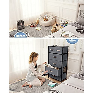 Crestlive Products Vertical Tall Fabric Dressers for Bedroom, Storage Tower - Sturdy Frame, Wood Top & Handles - Organizer Unit for Home Dorm