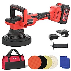POPULO Brushless Buffer Polisher, 6-inch Cordless Polisher DA Random Orbital Car Waxer with Variable with Digital Display, 7 Speed Changes 2000-4800 RPM, 4.0Ah Lithium Battery 4 Foam Pads…