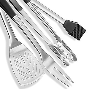 Pure Grill 4-Piece Stainless Steel BBQ Tool Utensil Set - Professional Grade Barbecue Accessories