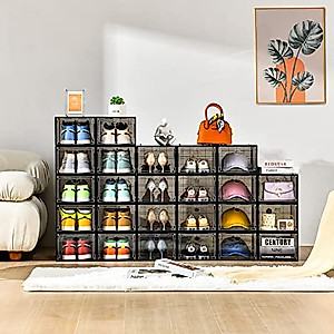 Amllas 10 Pack Shoe Boxes Stackable,Upgraded Sturdy Shoe Storage Boxes with Clear Magnetic Door,Multifunctional Sneaker Storage, Shoe Box Organizer Fit up to US Size 12 Gray(13.8”x 9.84”x 7.1”)