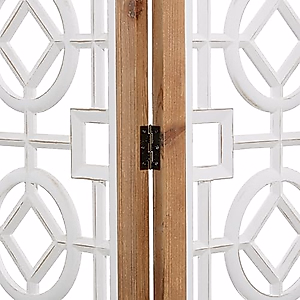 Deco 79 Wood Geometric Partition Room Divider Screen Hinged Foldable Partition 3 Panel Privacy Screen with Intricately Carved Designs, Room Partition 54" x 1" x 72", White