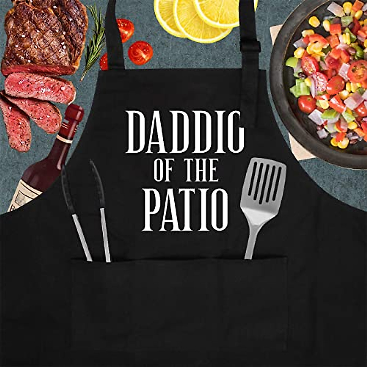 Miracu Grill Apron for Dad - Daddio of The Patio - Dad Gifts from Daughter, Son - Funny Birthday Gifts for Dad, Husband, Father in Law, Step Dad, Best Dad, Daddy - Dad Apron for Grilling BBQ Cooking