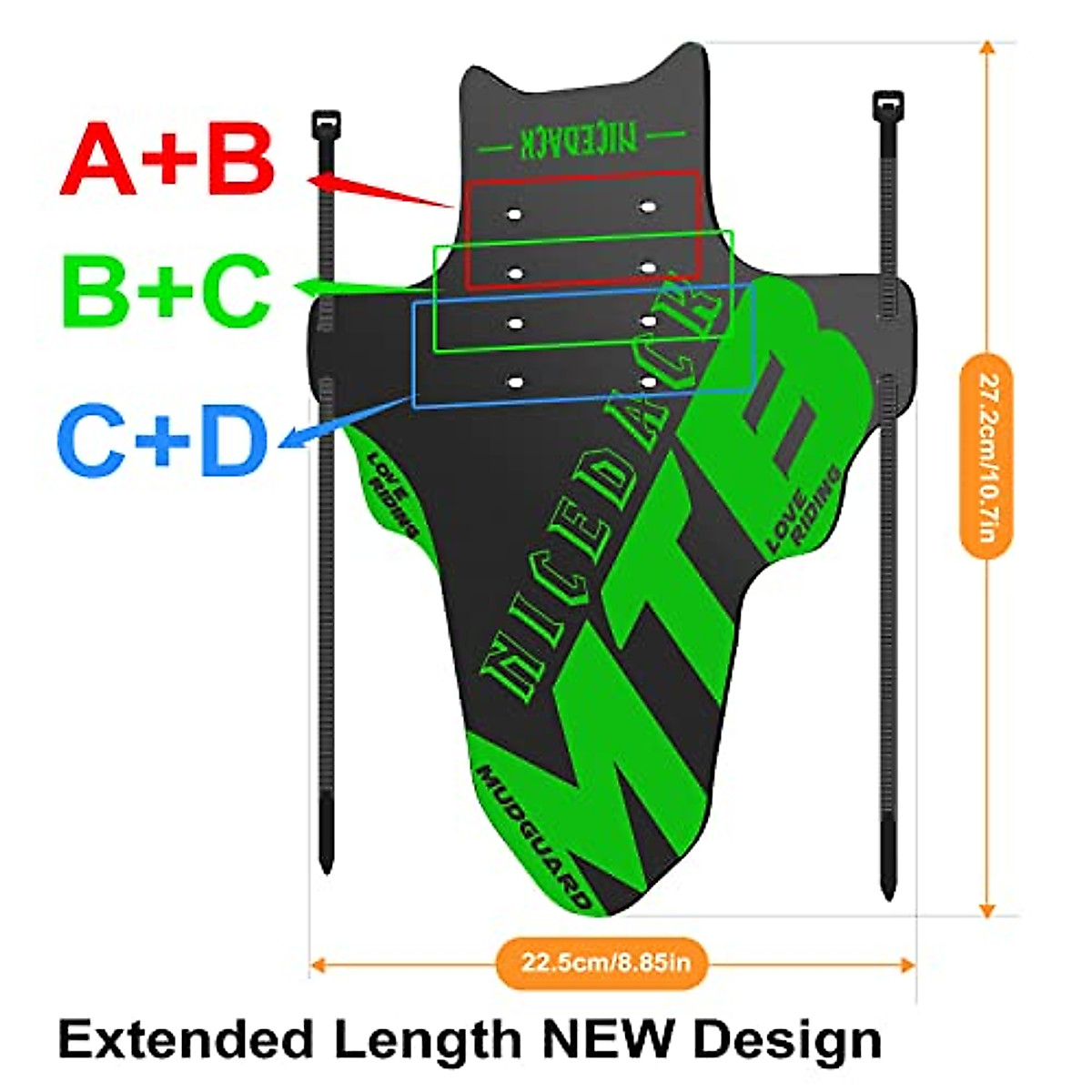 NICEDACK Mudguards Mountain Bike, 2 Pieces Mudguards Fit 20-29 Inch MTB Mudguard Front and Rear Compatible Bicycle Splash Guard (Green)